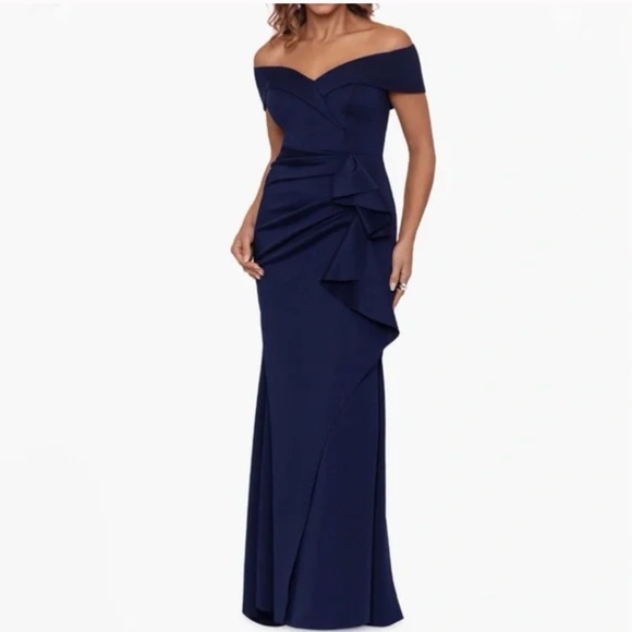 Xscape | Dresses | Xscape Ruffle Off The Shoulder Scuba Gown In ...